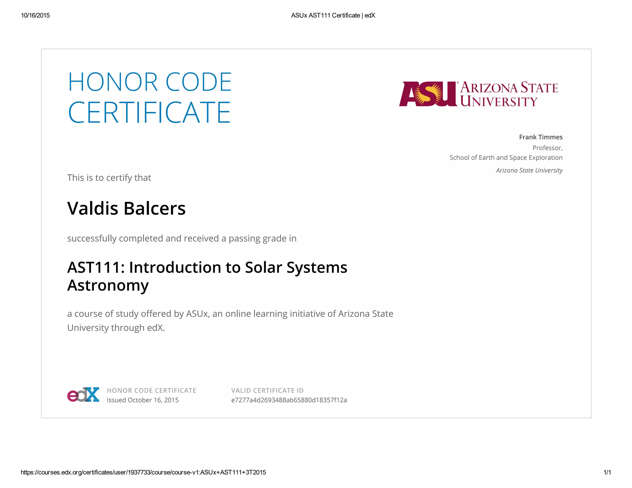 ASUx AST111 Certificate _ edX | PPT