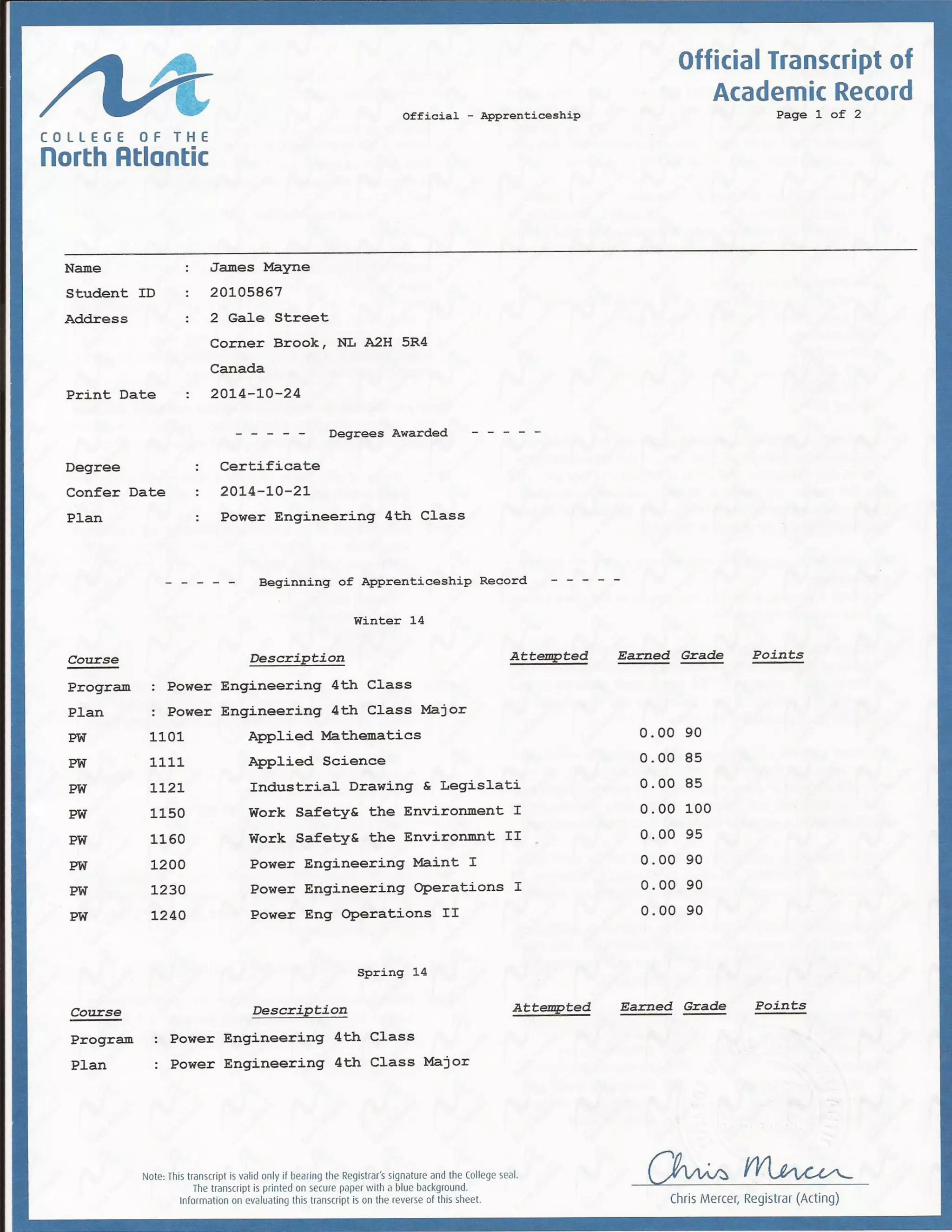 transcript College of the North Atlantic | PDF