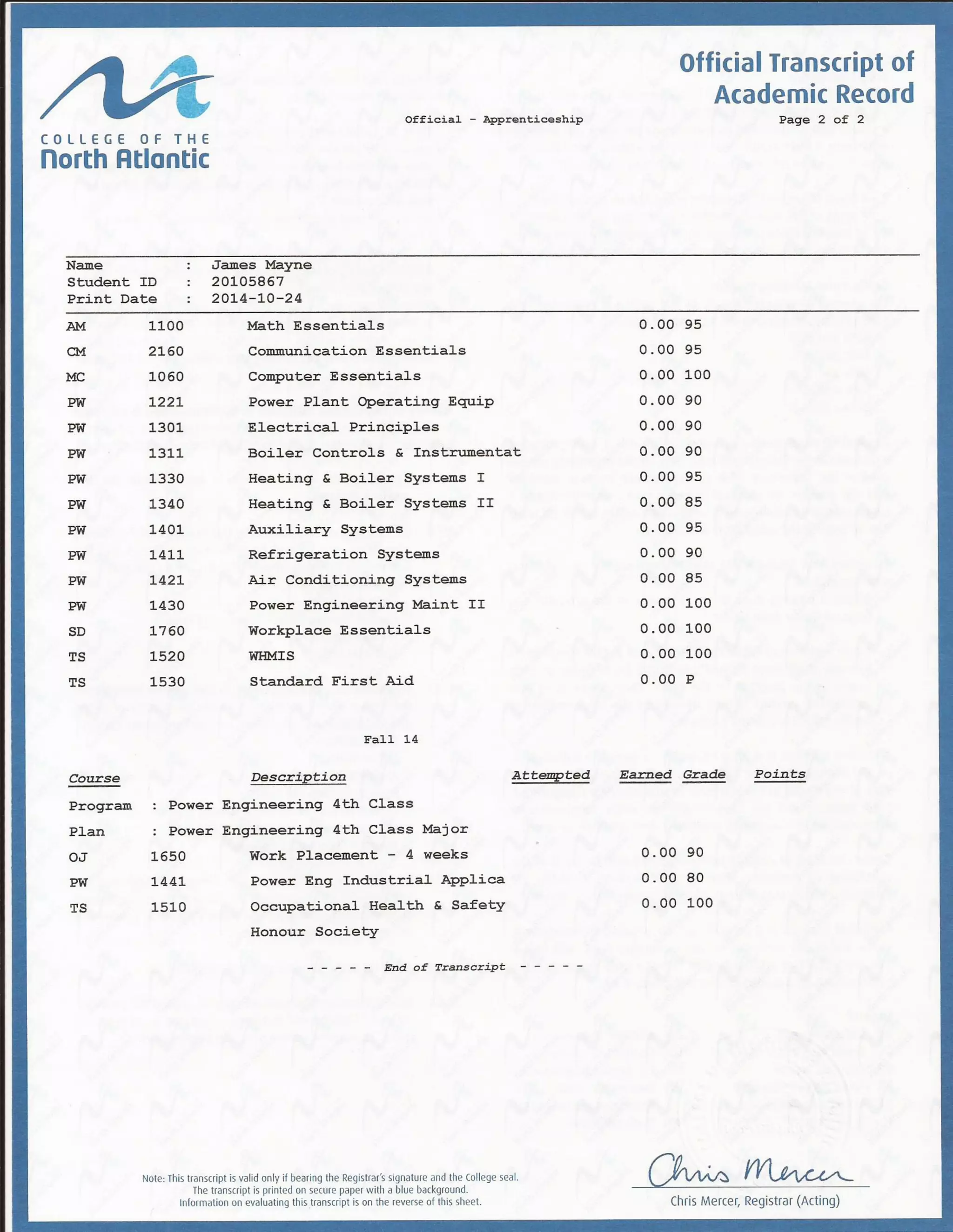transcript College of the North Atlantic | PDF