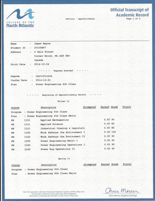 transcript College of the North Atlantic | PDF