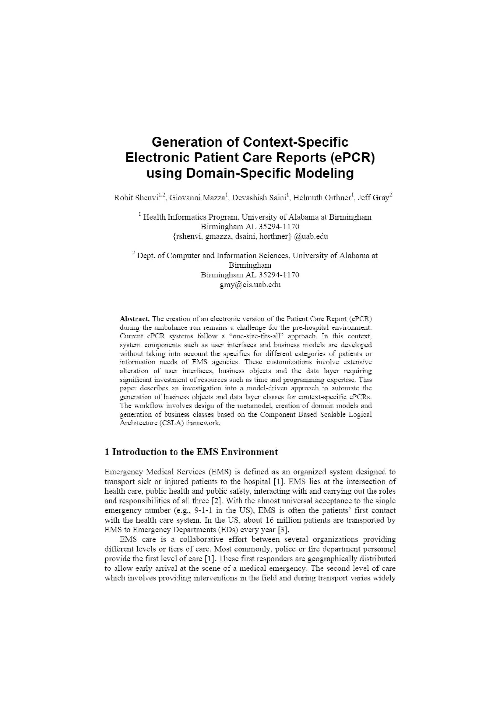 Generation Of Context Specific Electronic Patient Care Reports Epcr Using Domain Specific