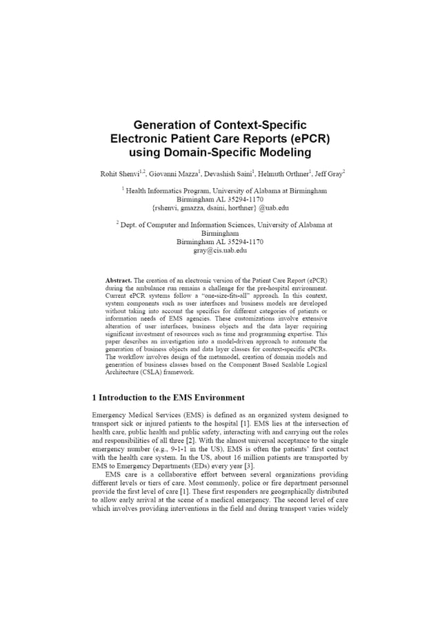 Generation of Context-Specific Electronic Patient Care Reports (ePCR) using Domain-Specific ...