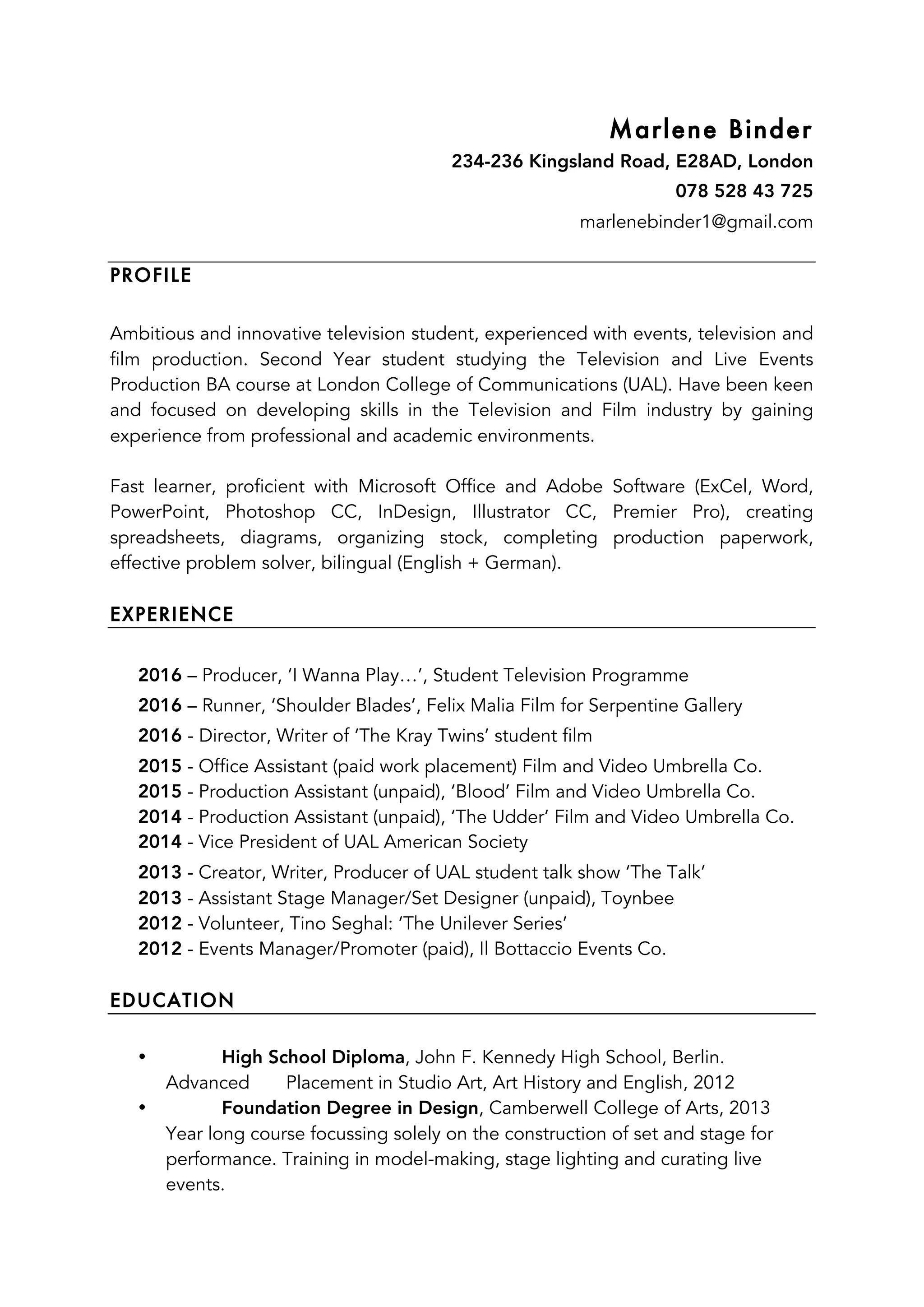 MARLENE BINDER PROFESSIONAL CV | PDF