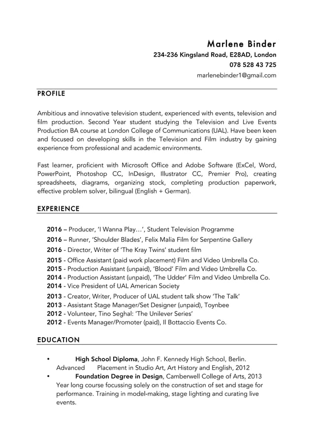 MARLENE BINDER PROFESSIONAL CV | PDF