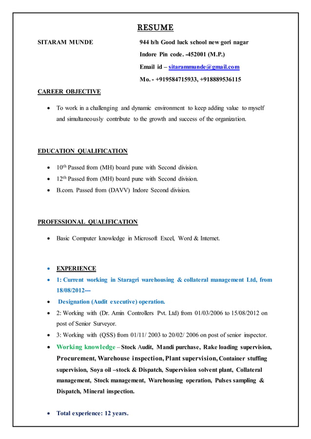 Sitaram munde Resume | DOCX | Business | Business and Finance