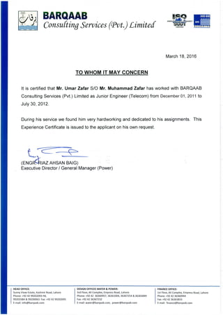 Barqaab Experience Letter | PDF
