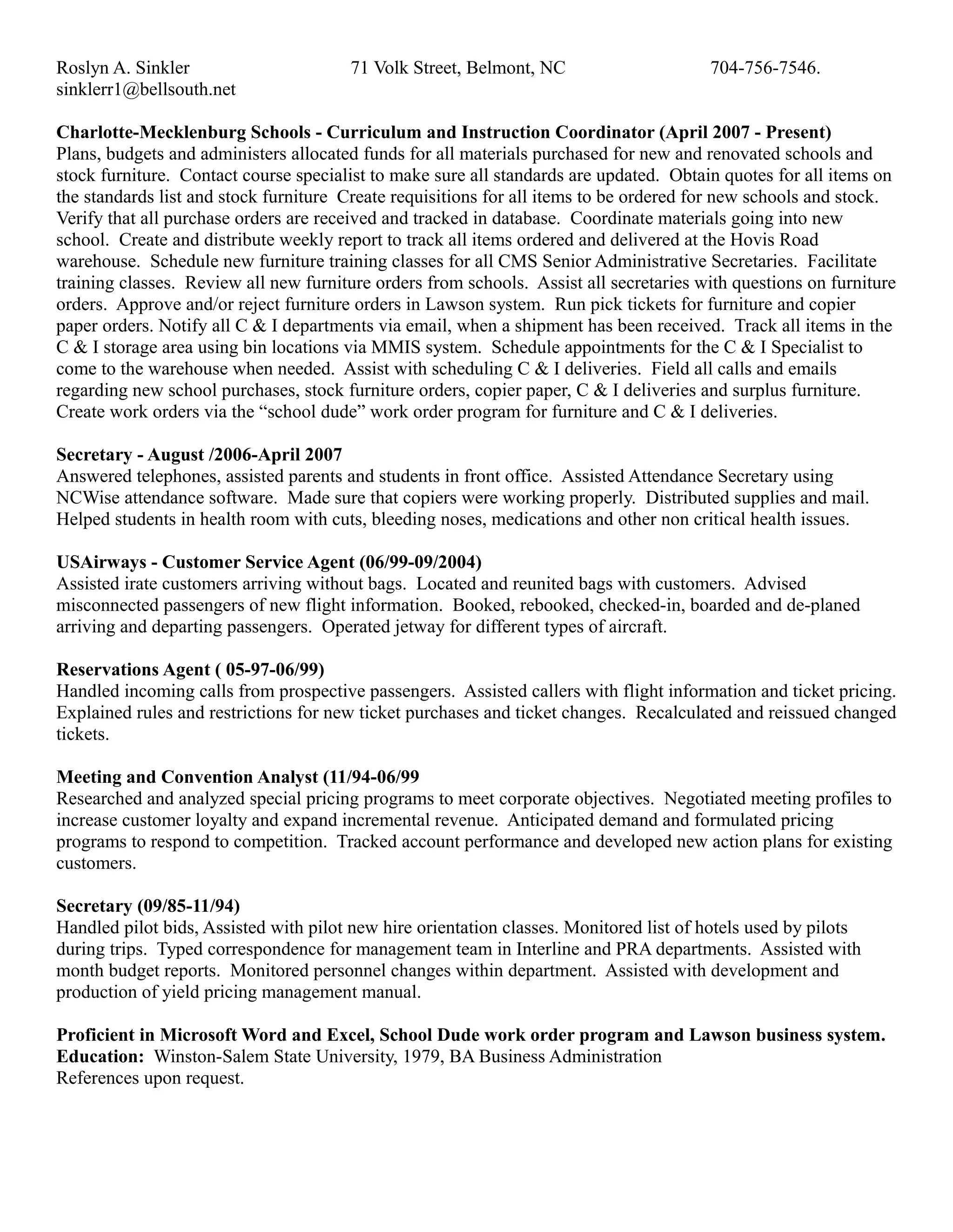 Roslyn Sinkler Resume | PDF