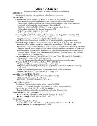 Allison J Snyder- 2016 Resume | PDF