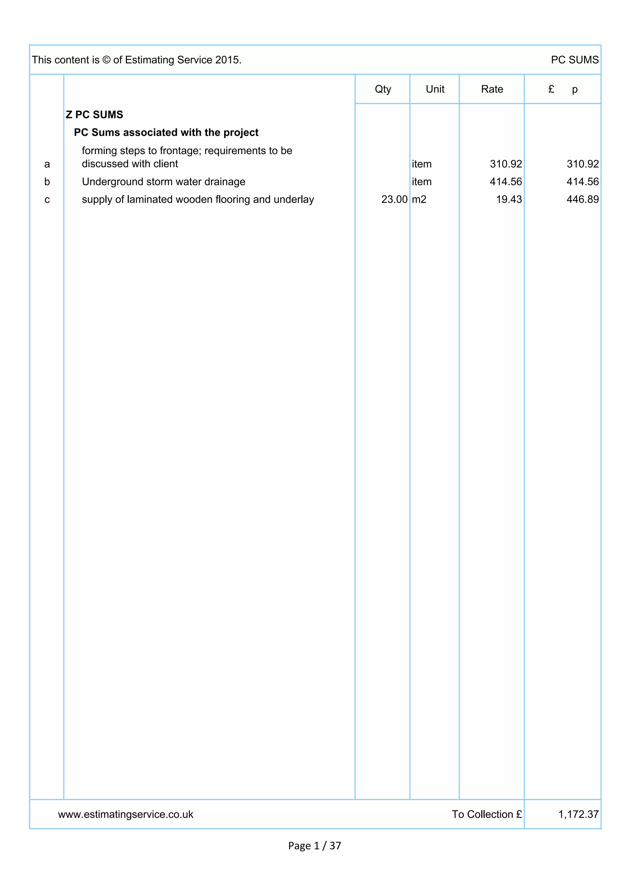 SMM7 Bill of Quantities | PDF