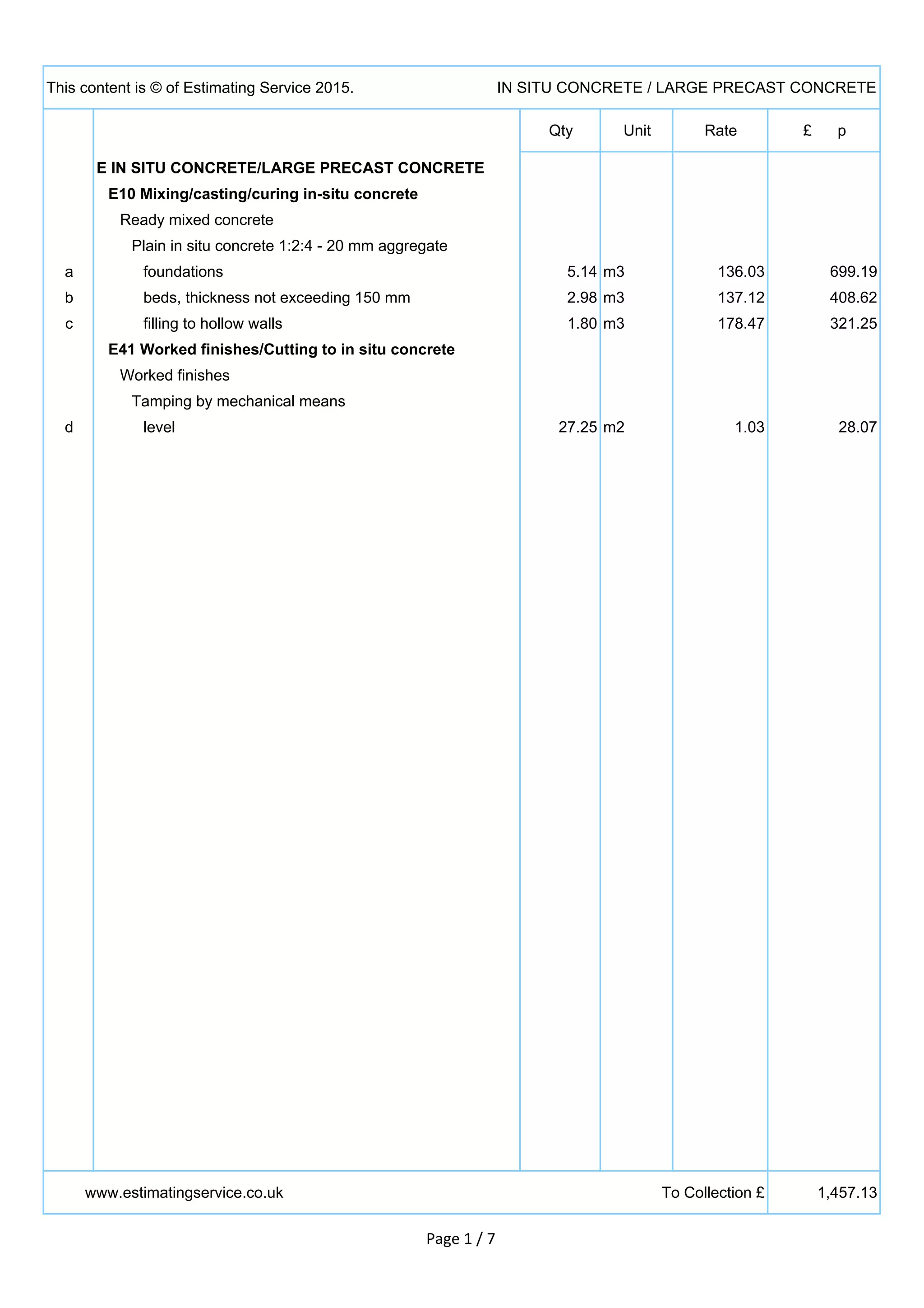 SMM7 Bill of Quantities | PDF