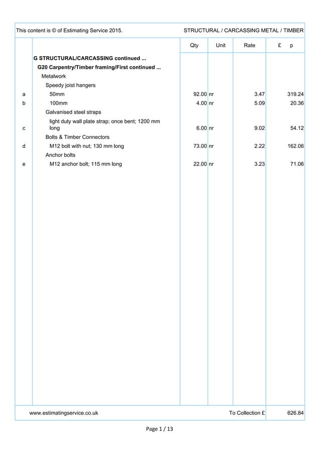 SMM7 Bill of Quantities | PDF