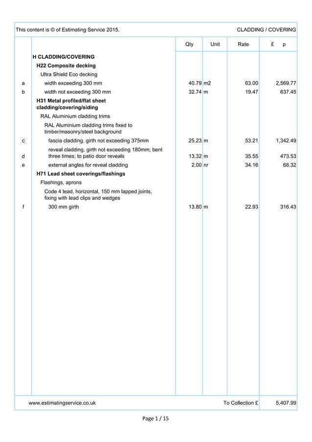 SMM7 Bill of Quantities | PDF