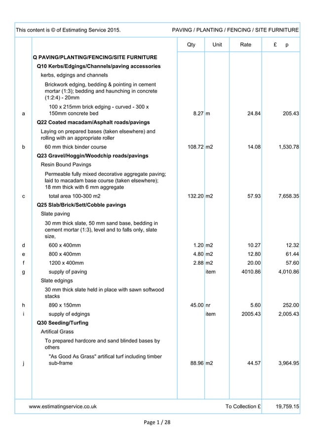 SMM7 Bill of Quantities | PDF