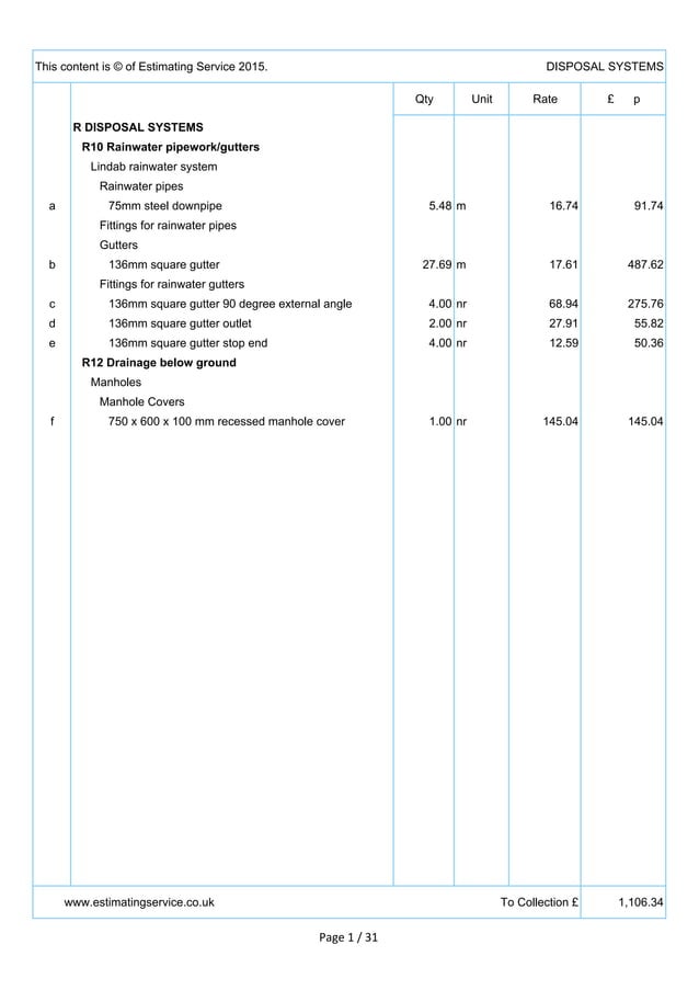 SMM7 Bill of Quantities | PDF