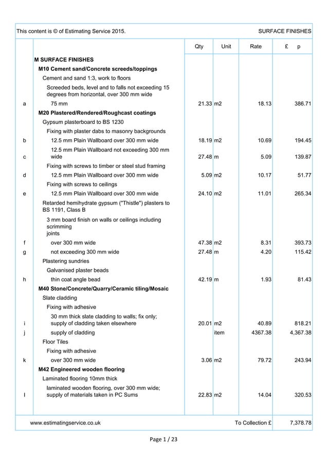 SMM7 Bill of Quantities