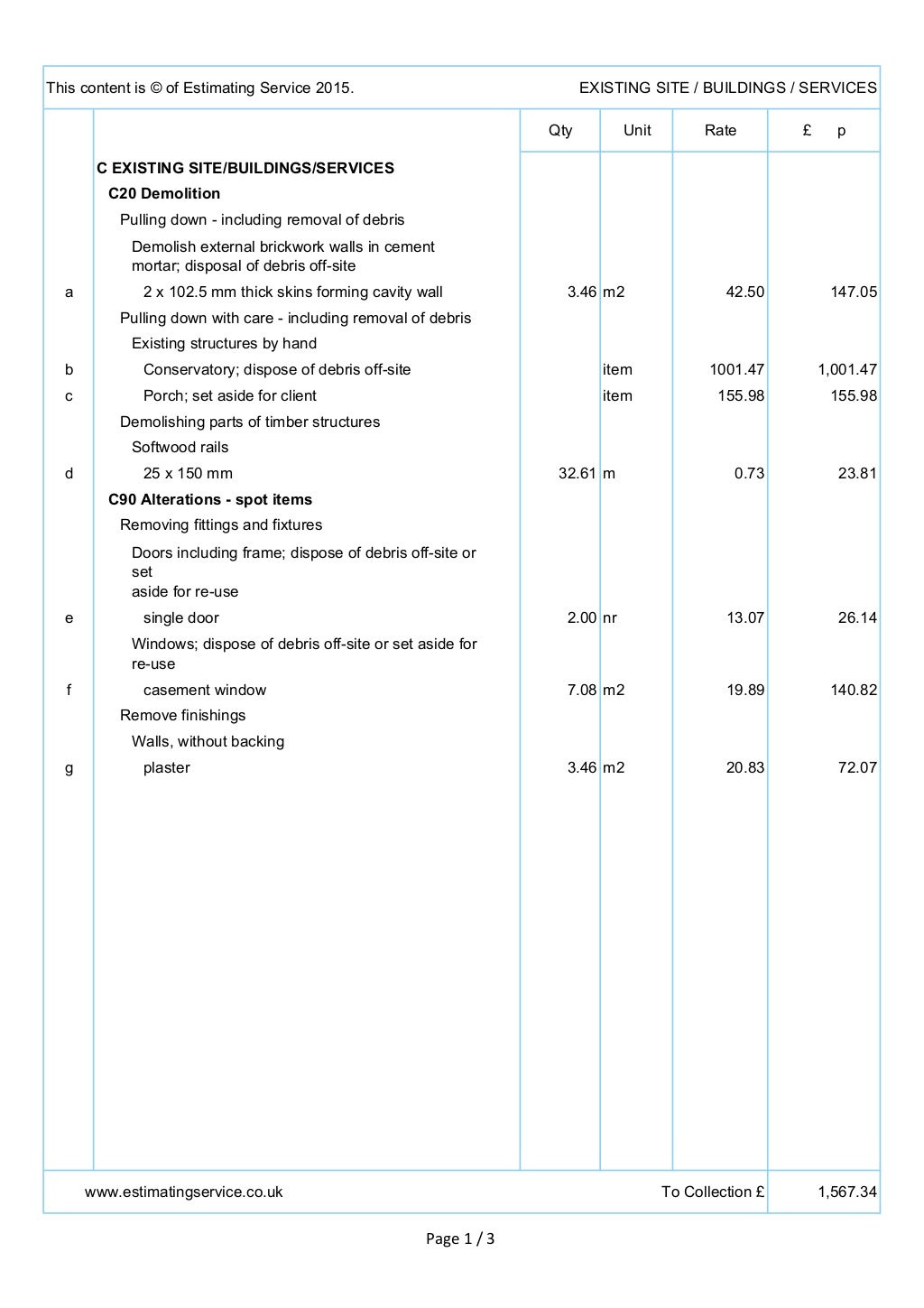 SMM7 Bill of Quantities