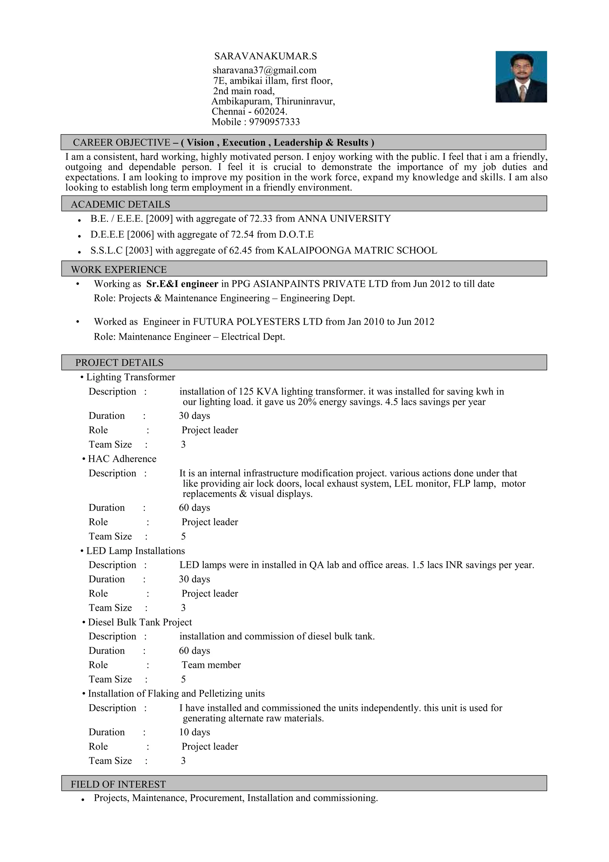 SSK - Sr E&I Engr - Projects & Maintenance - OCT 2016 | PDF