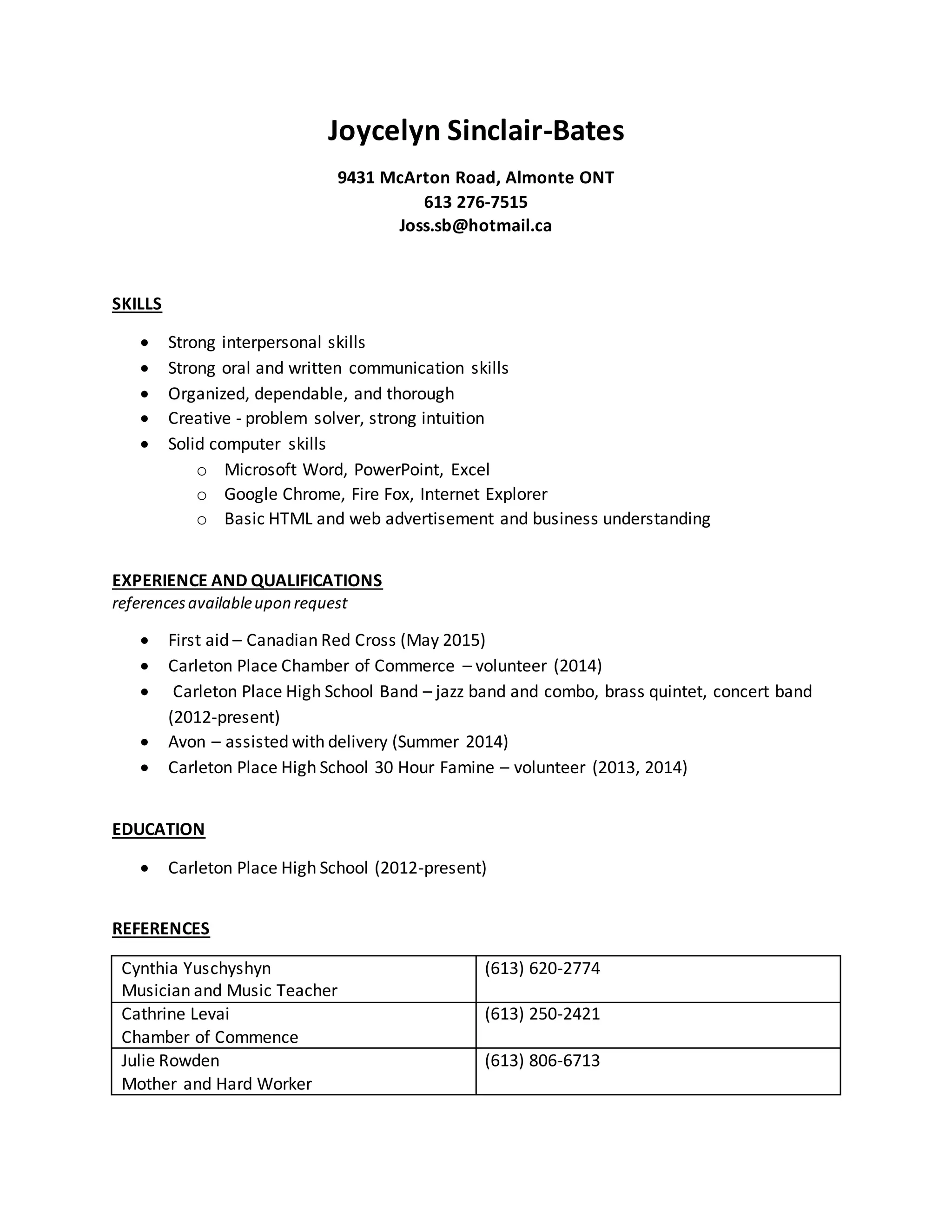 Joycelyn Sinclair resume | DOCX