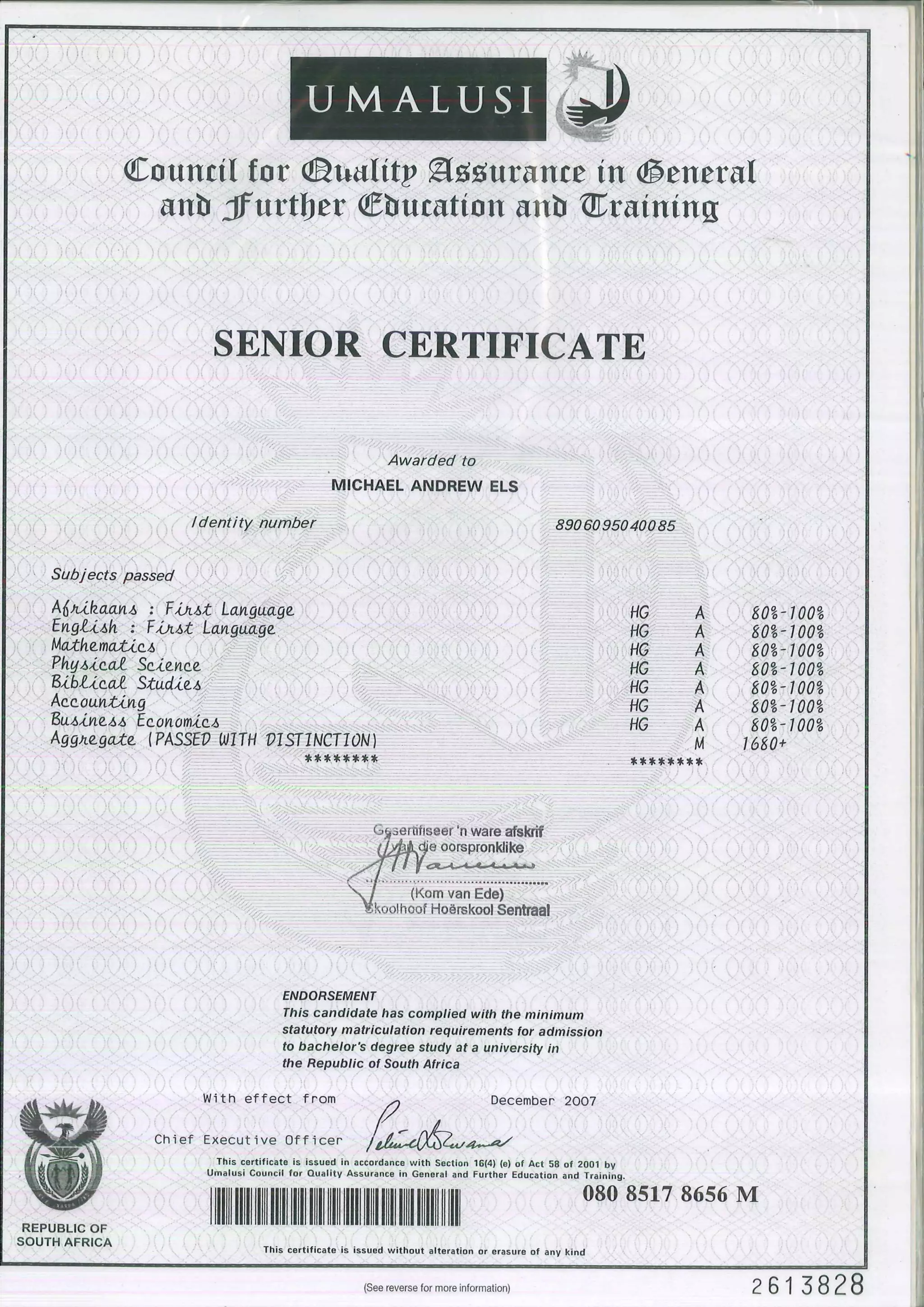 Senior Certificate - MA Els | PDF