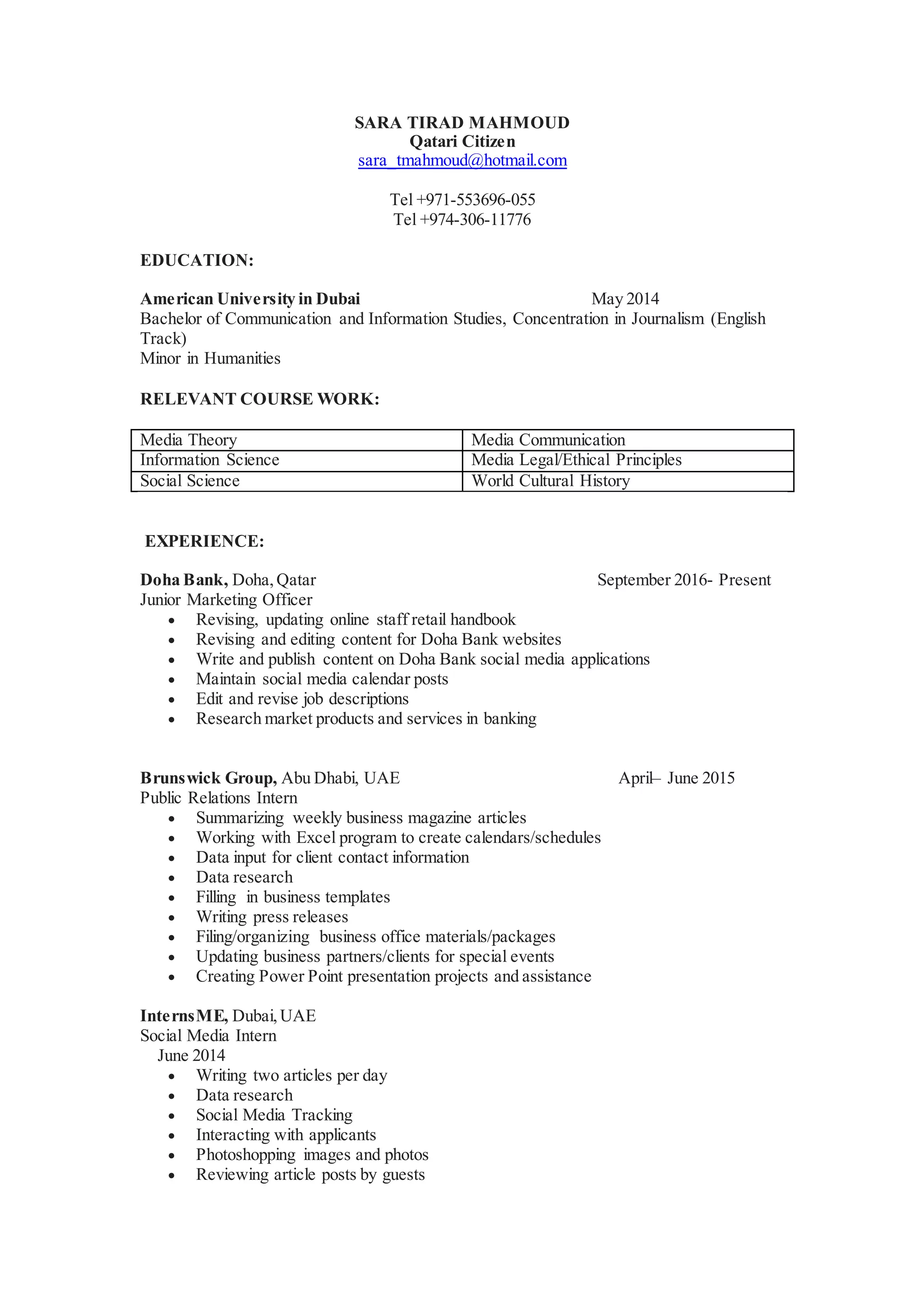 Sara T M CV 2016 | DOCX