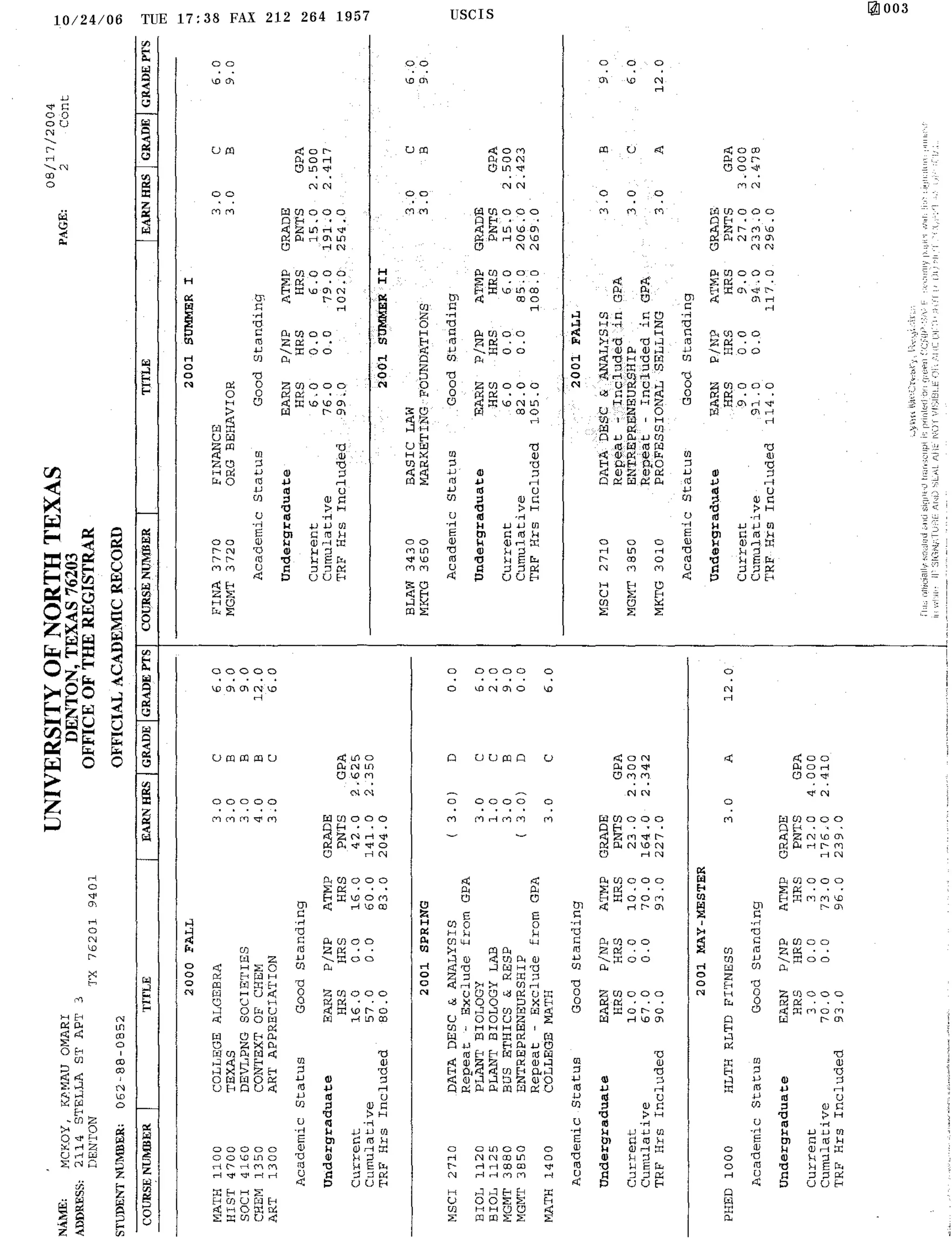 UNT college transcripts | PDF