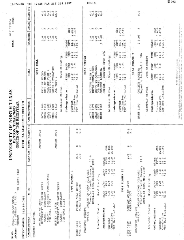 UNT college transcripts | PDF
