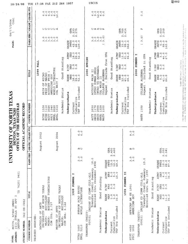 UNT college transcripts