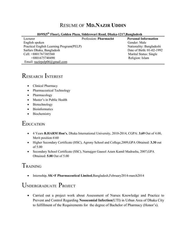 ABROAD RESUME OF NAZIR | PDF