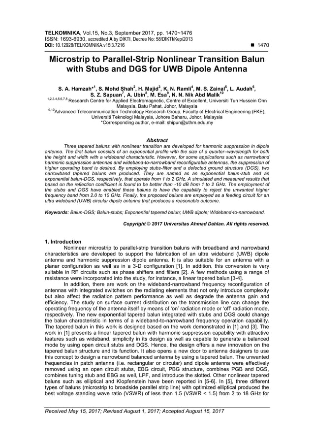 Microstrip to Parallel-Strip Nonlinear Transition Balun with Stubs and ...