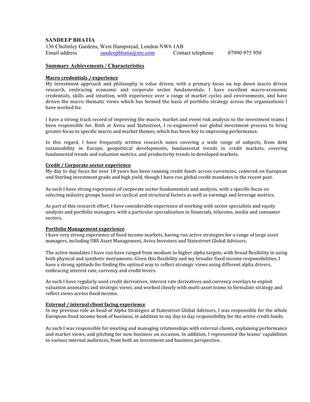 SANDEEP BHATIA CV-9 | PDF | Stocks and Bonds | Personal Investing