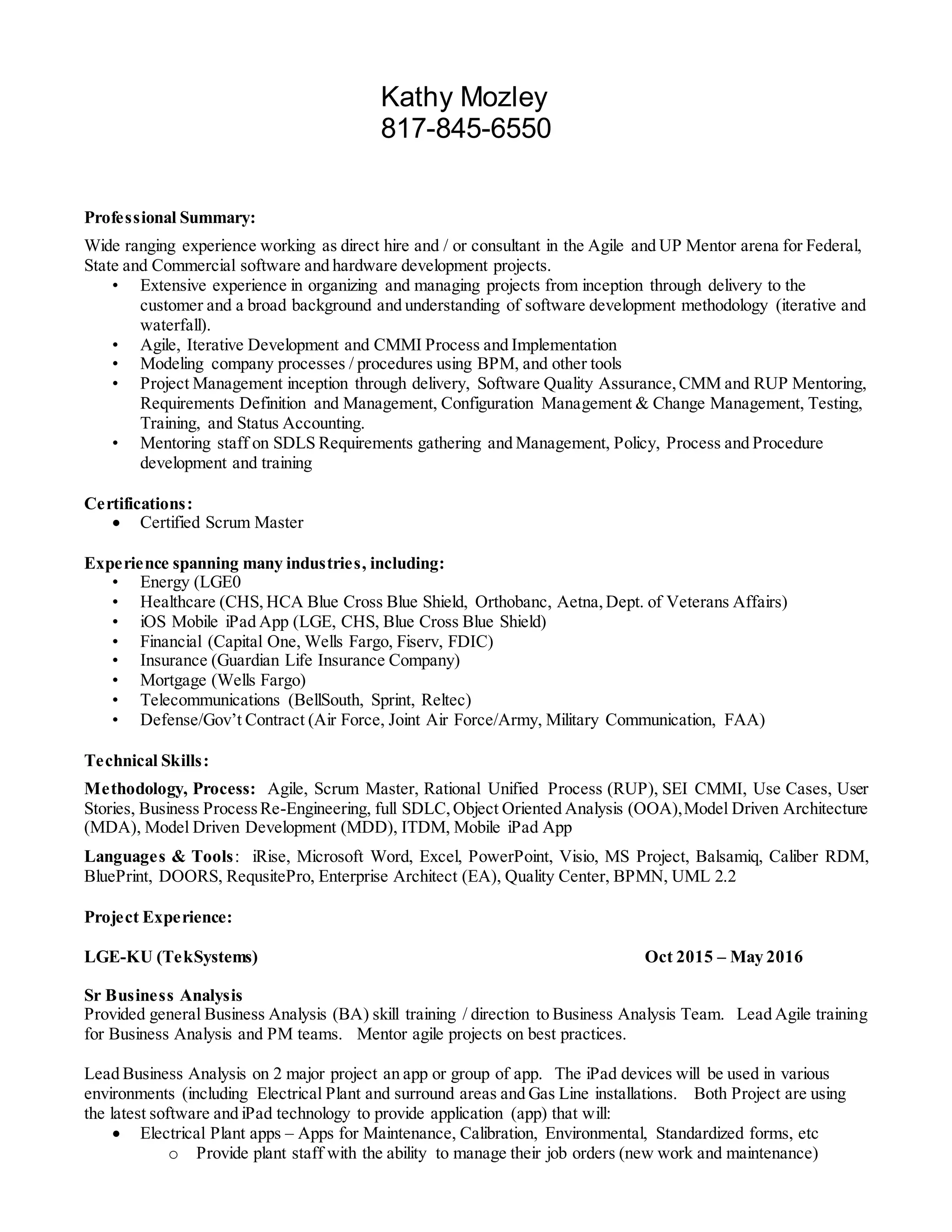 Mozley,Kathy - Resume 2016 | DOCX