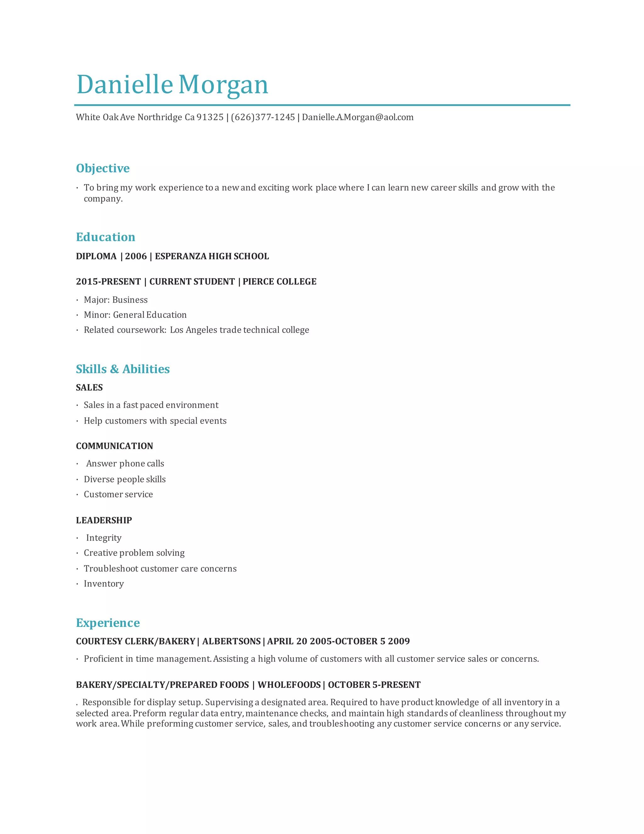 Danielle Morgan resume | DOCX