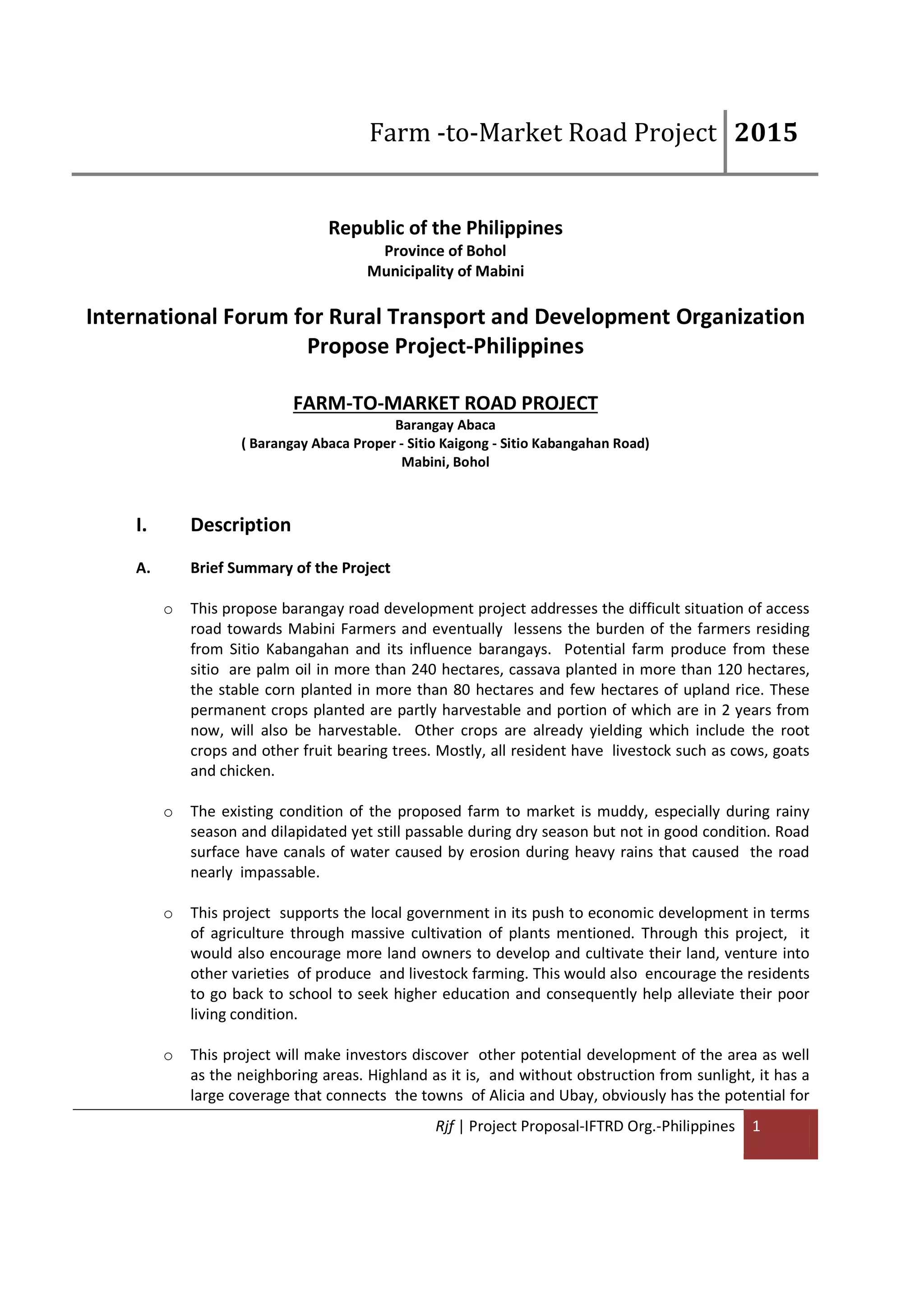 Project Proposal_Farm-Market-Road Development_Mabini, Bohol | PDF ...