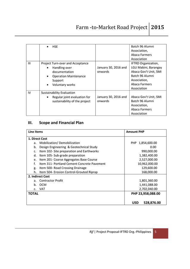 Project Proposal_Farm-Market-Road Development_Mabini, Bohol | PDF ...