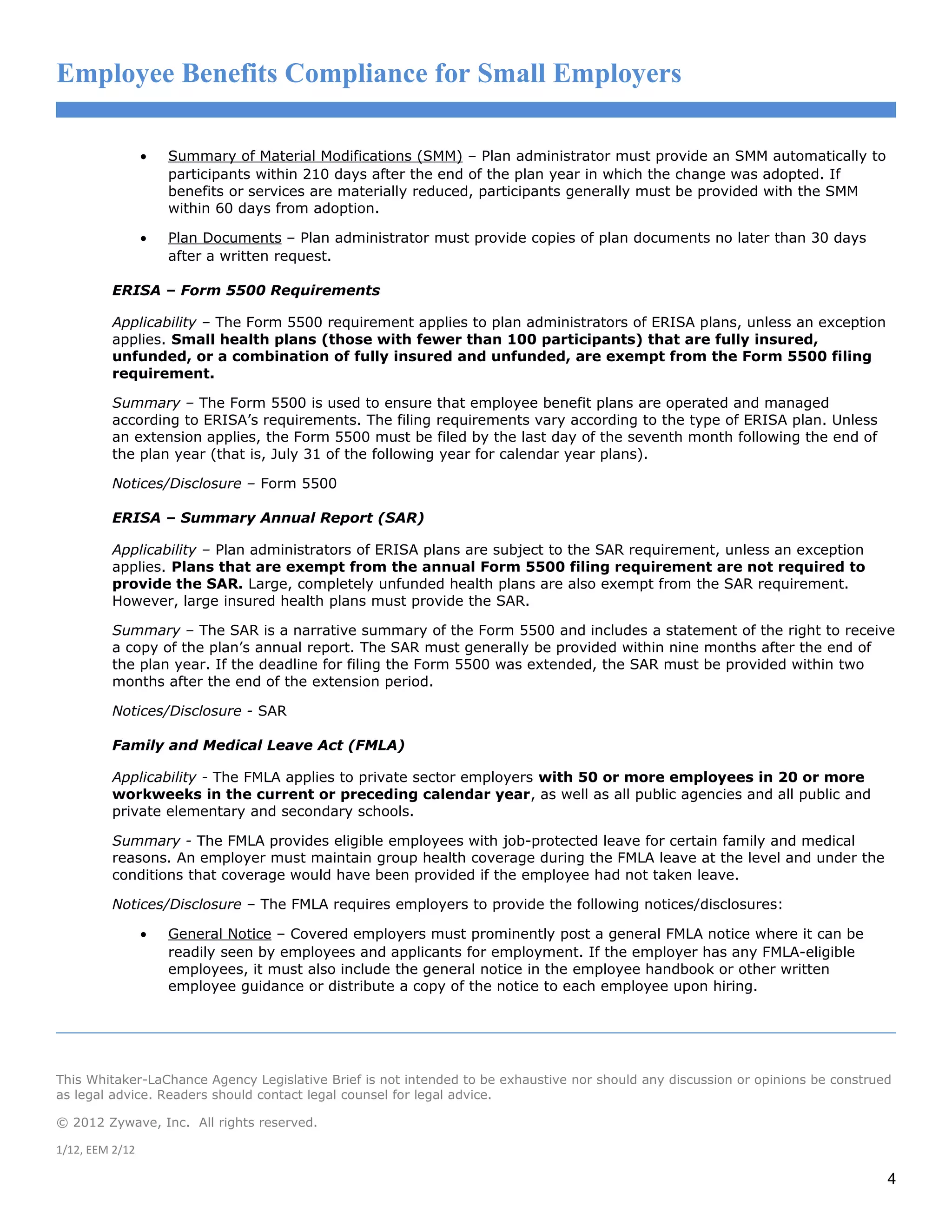 59828 employee benefits compliance checklist for small employers 021312 ...