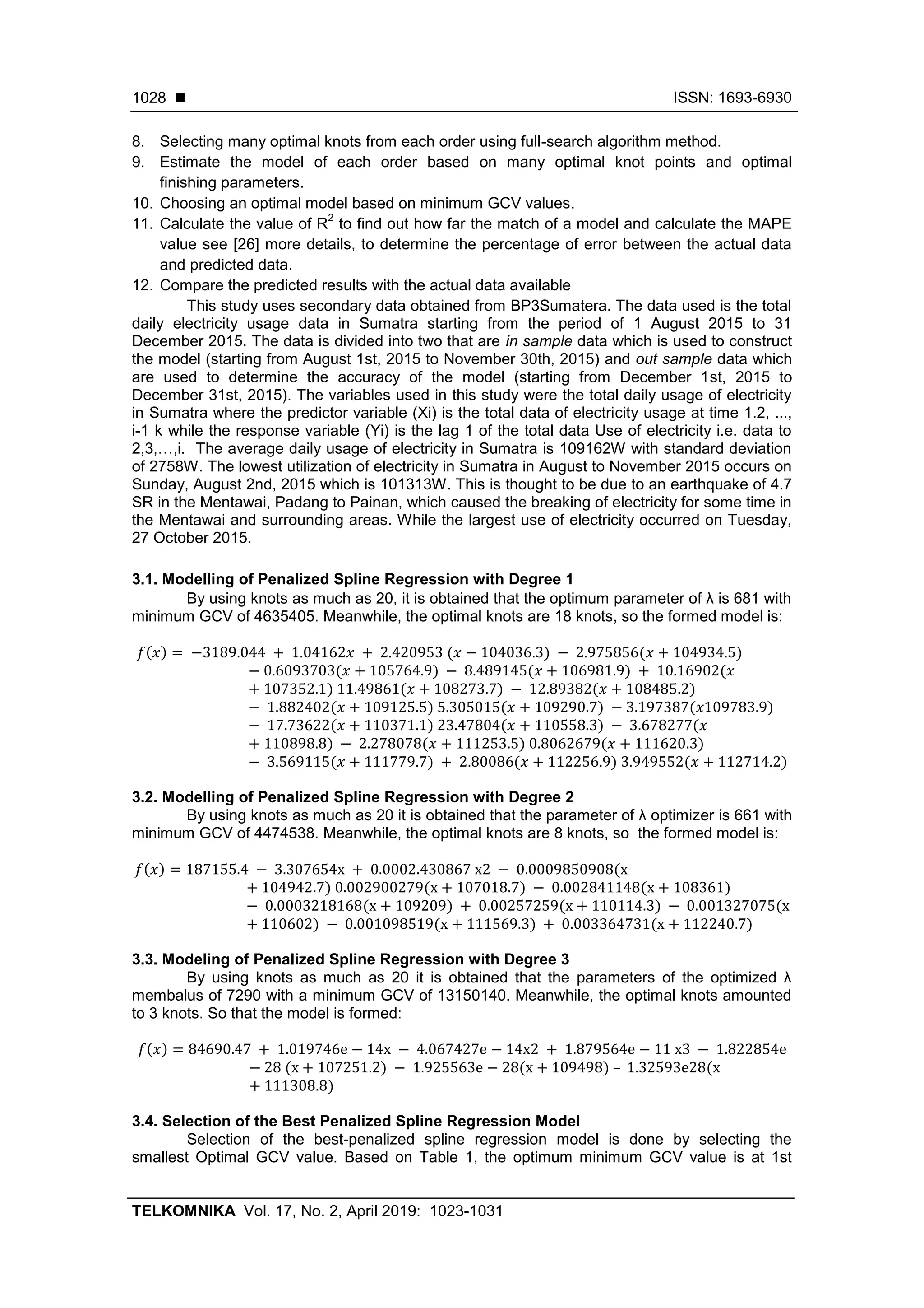 The step construction of penalized spline in electrical power load data ...