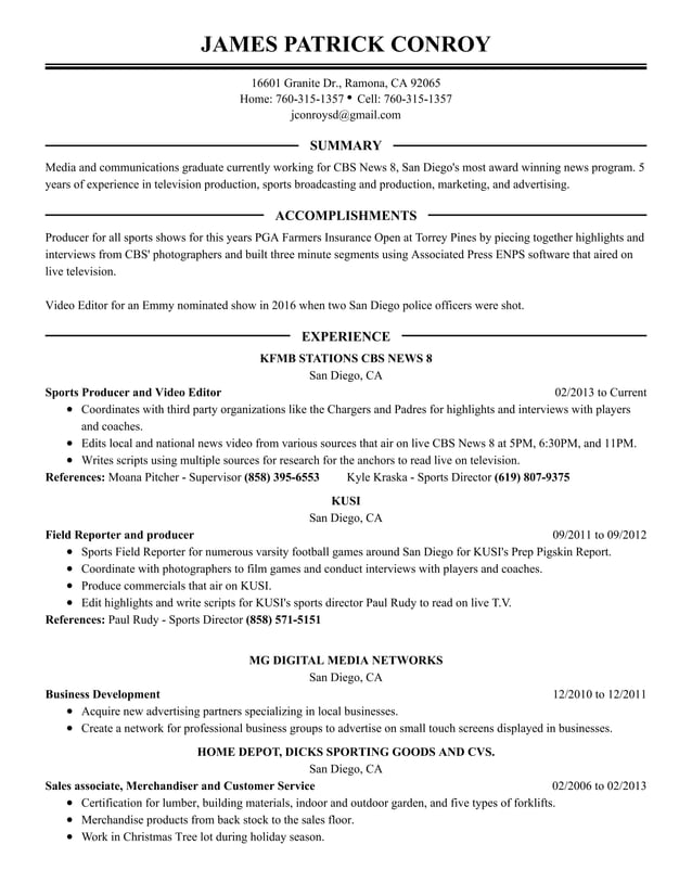 JAMES PATRICK CONROY Resume 1(1) | PDF | Media Industry | Industries