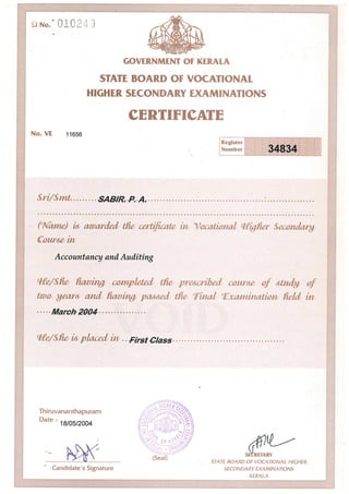 plus two certificate | PDF