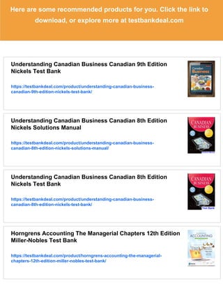 Understanding Canadian Business Canadian 9th Edition Nickels Solutions ...