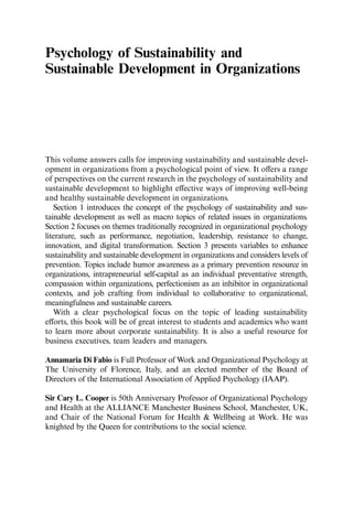 Psychology of Sustainability and Sustainable Development in ...