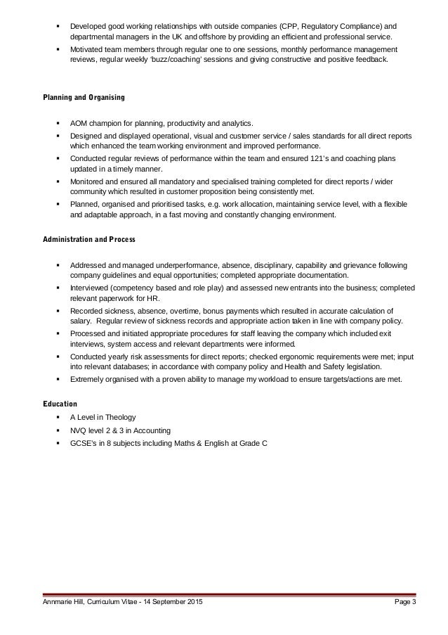Annmarie Hill CV - Updated August 2015