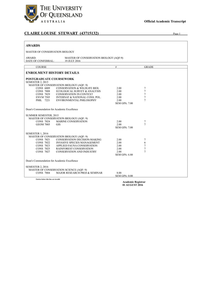 Official_Transcript_s4371513 | PDF | Undergraduate Education | College ...
