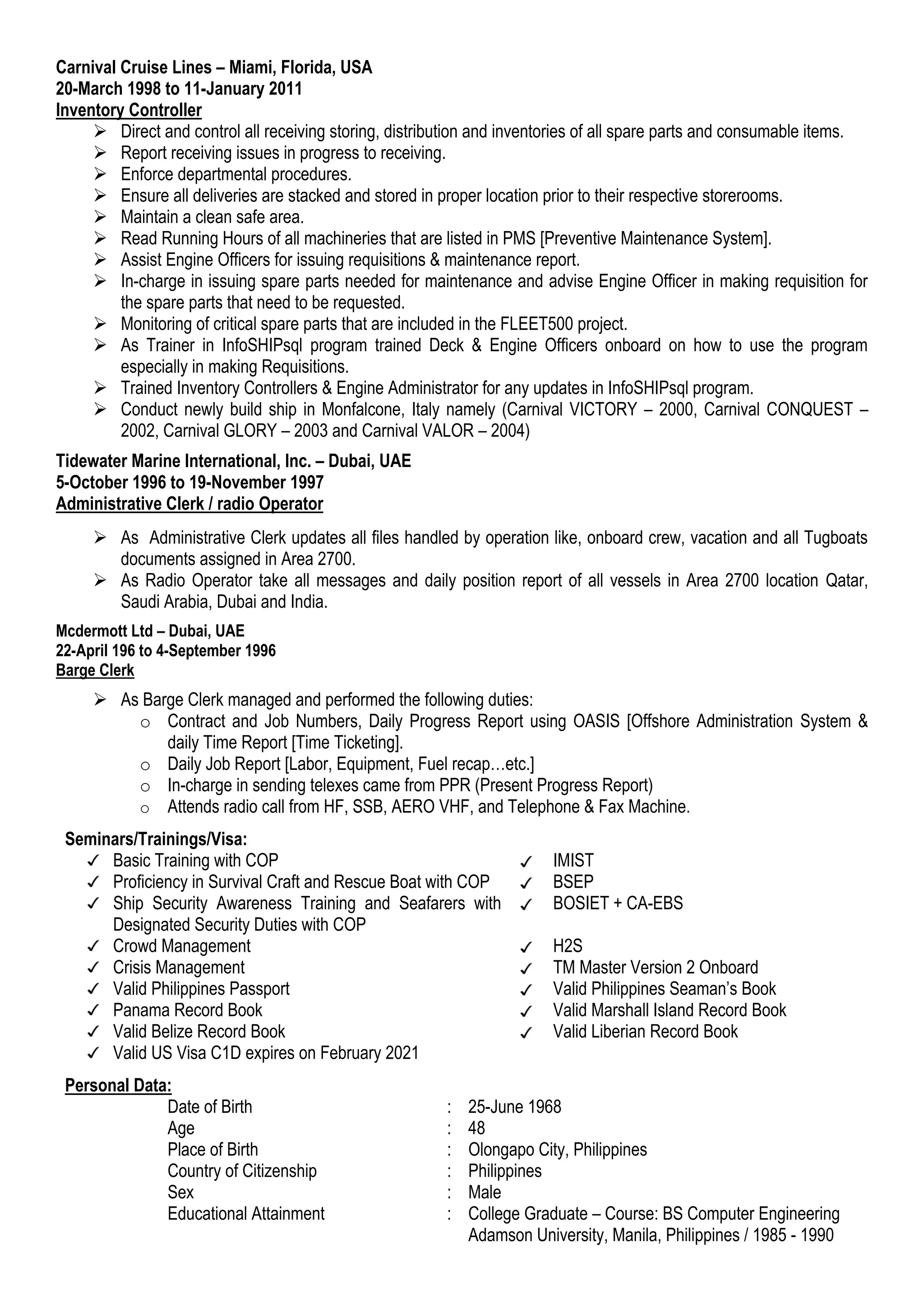 CV RAMON MORE BIBAL JR | PDF