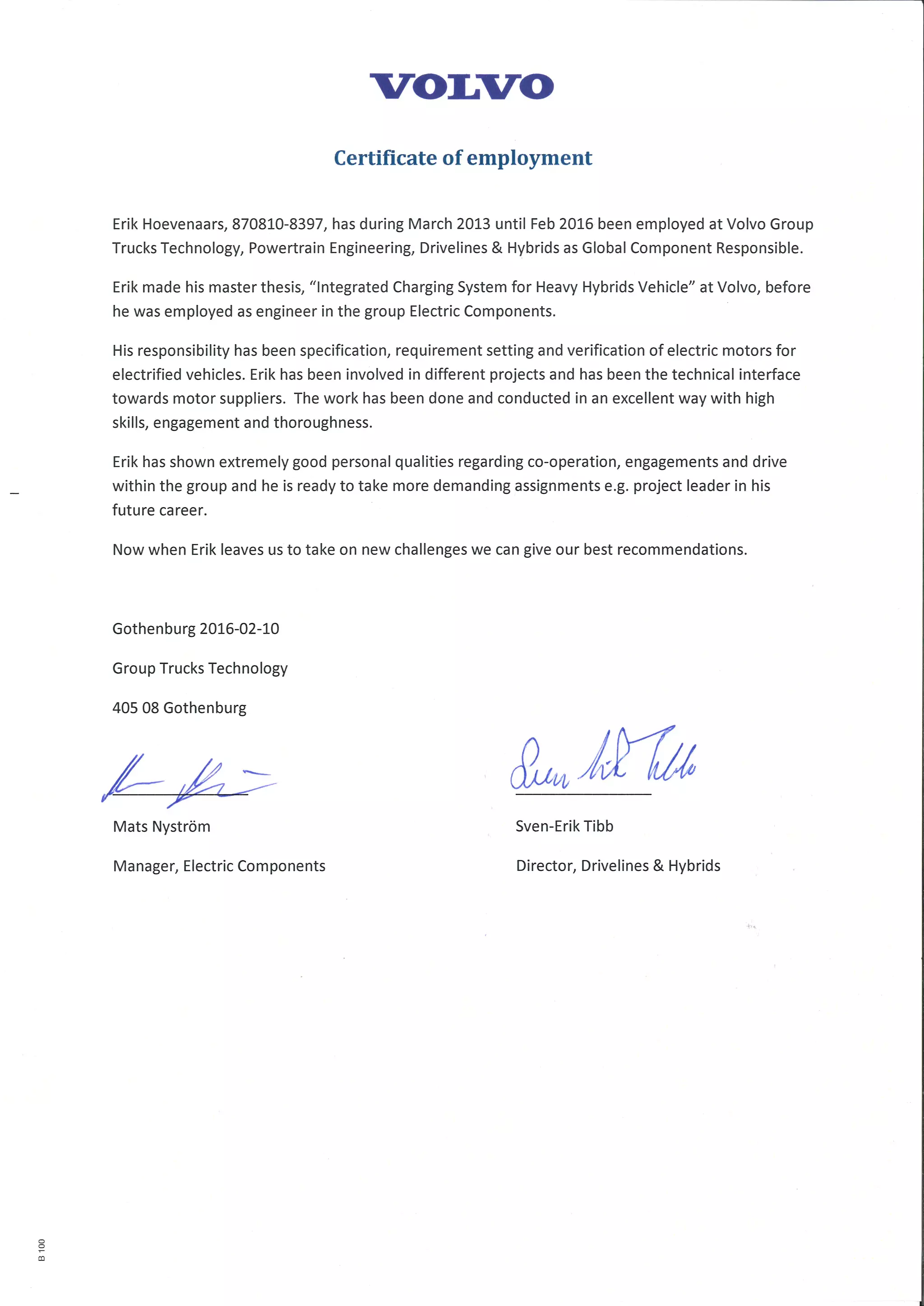 Recommendation letters Volvo | PDF