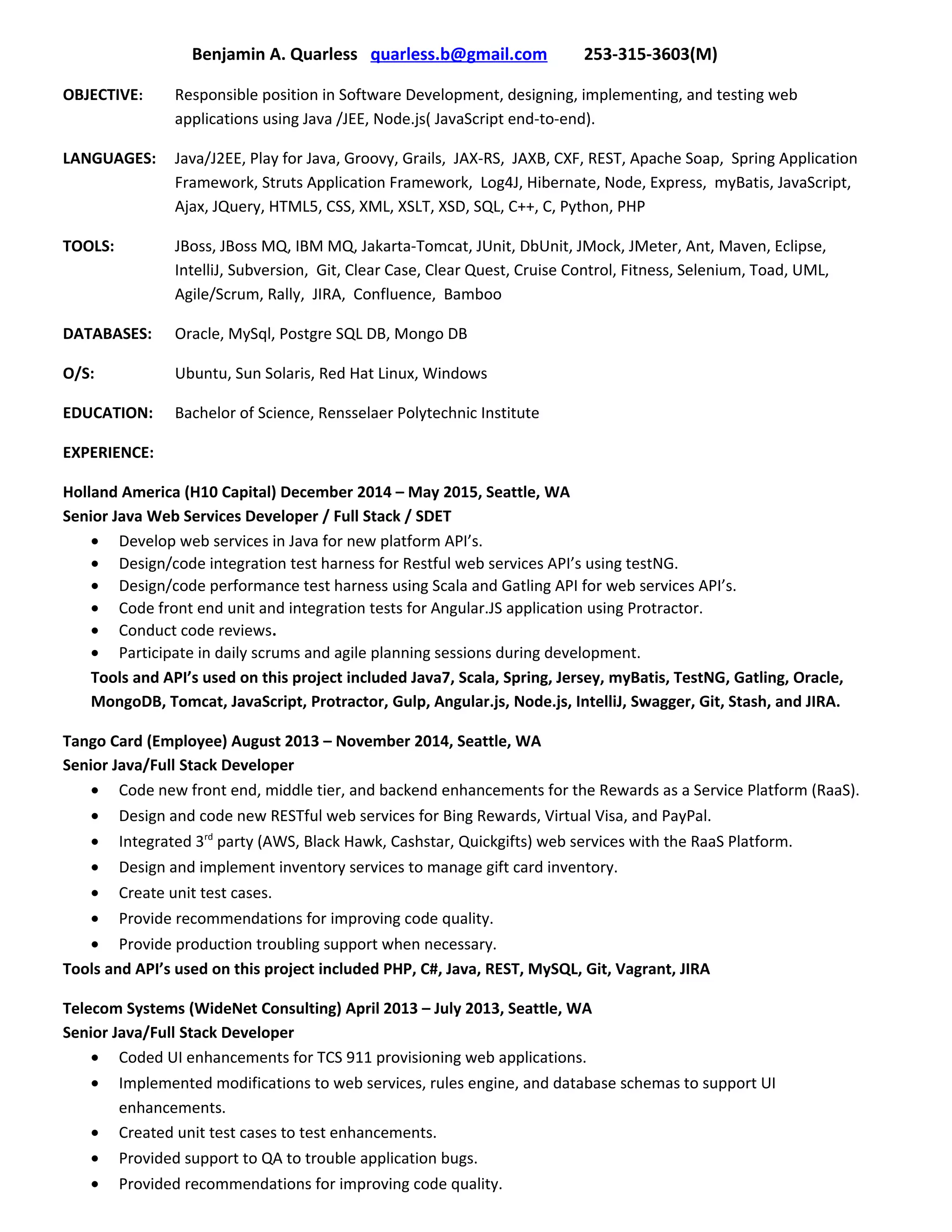 Resume2015-V1 | DOC | Web Development | Internet