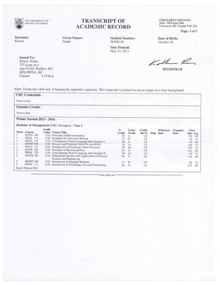 UBC transcript | PDF