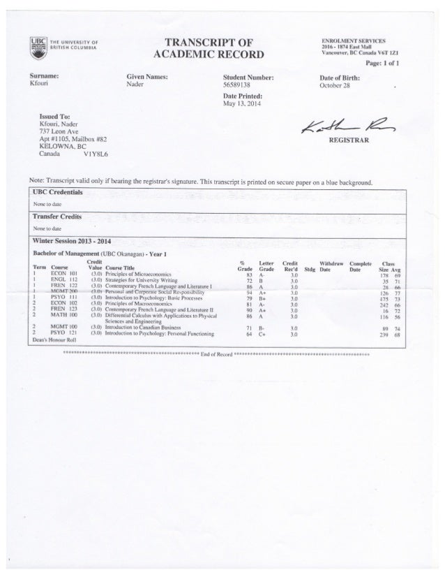 UBC Transcript ubc-transcript
