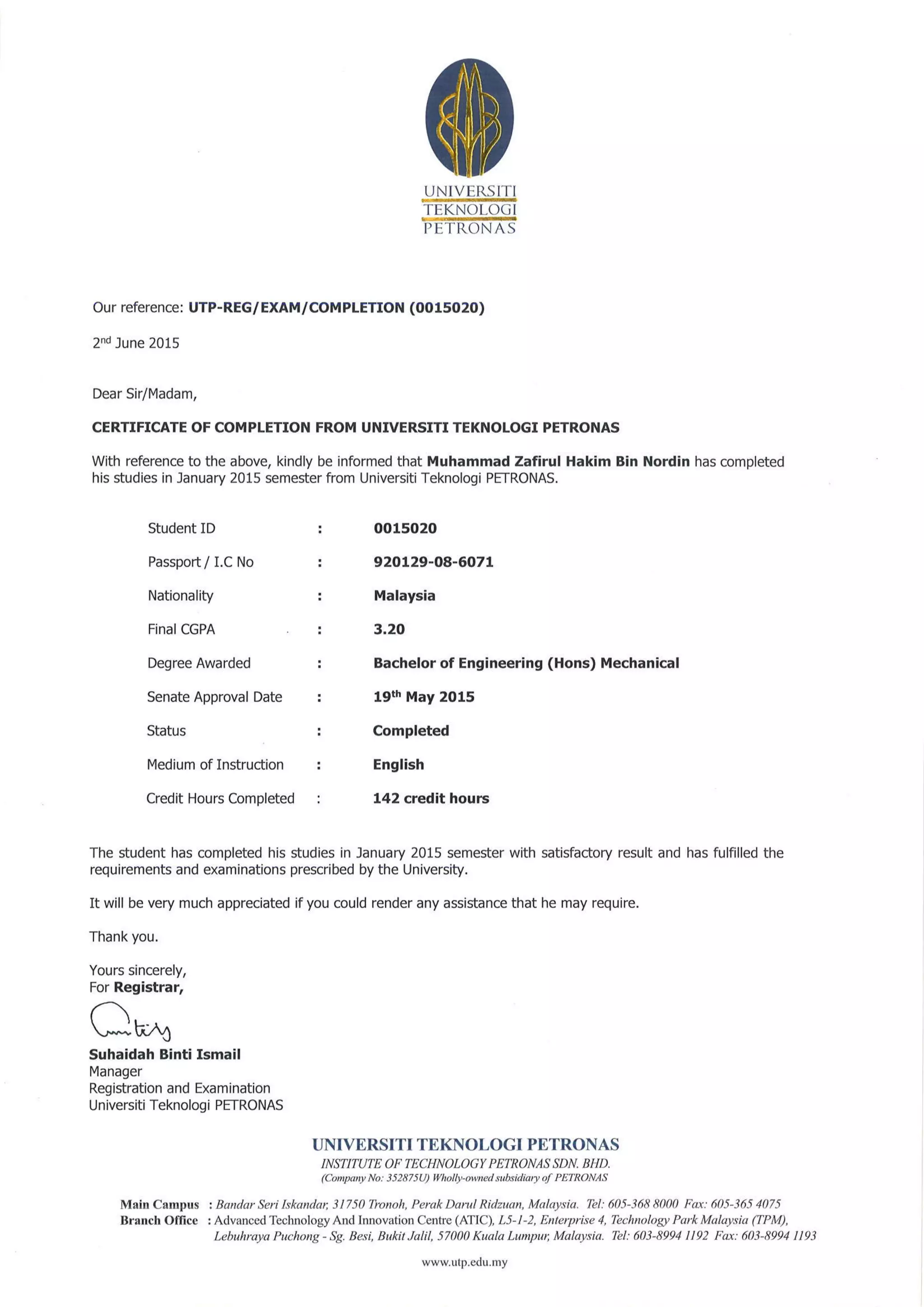 University study completion Letter | PDF