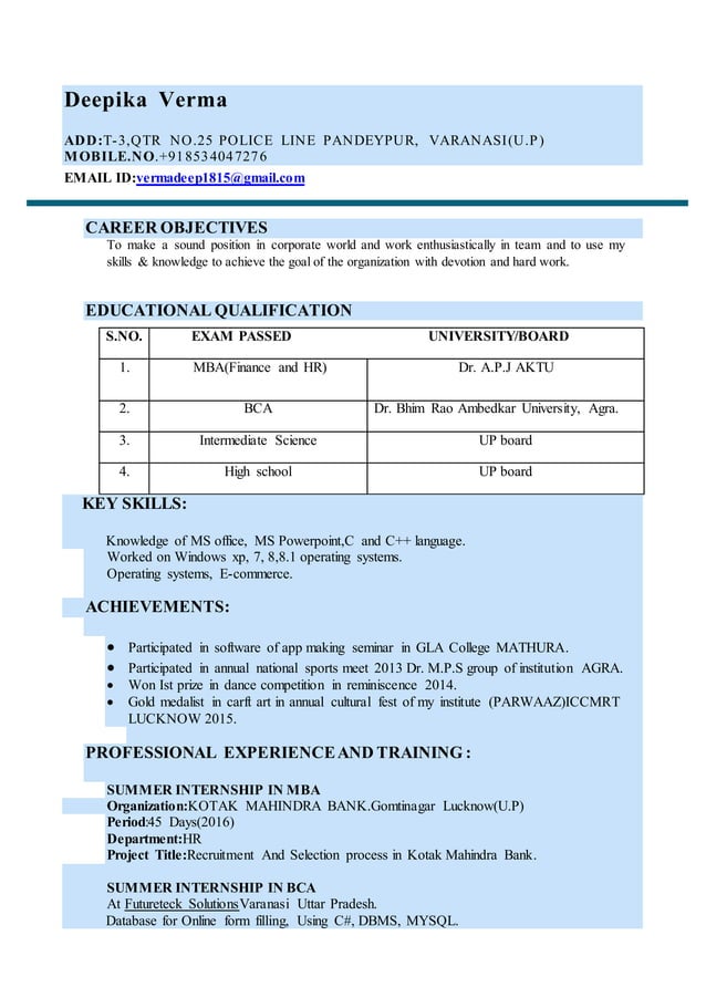 Deepika verma CV33 | PDF