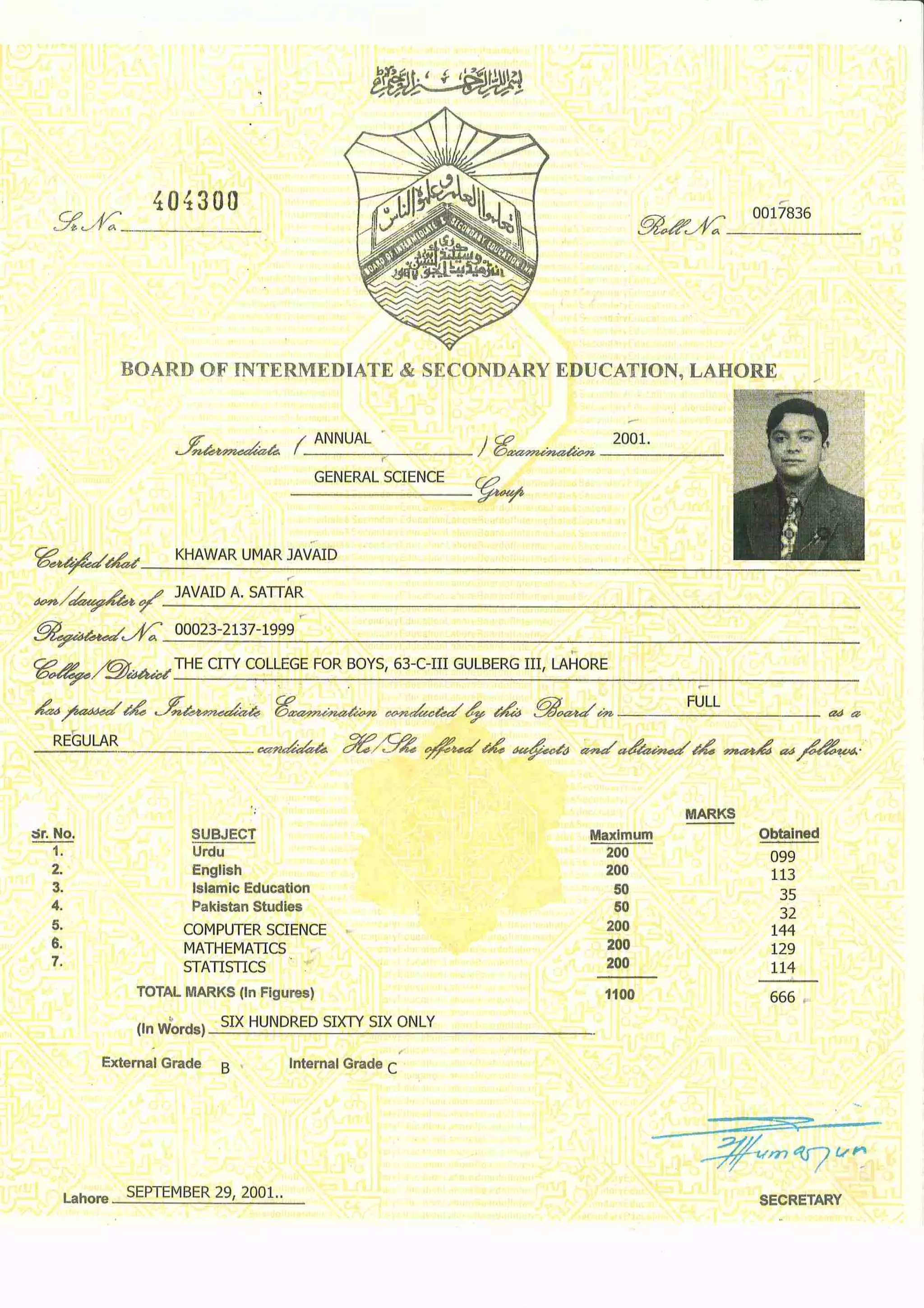 ICS Marks Sheet | PDF